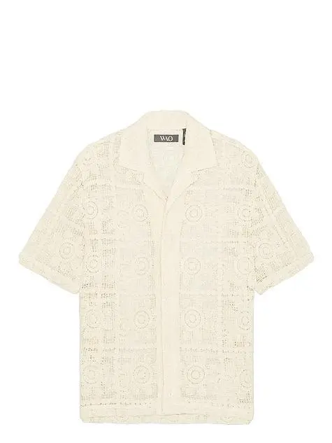 WAO Floral Crochet Camp Shirt In . Also - Cream