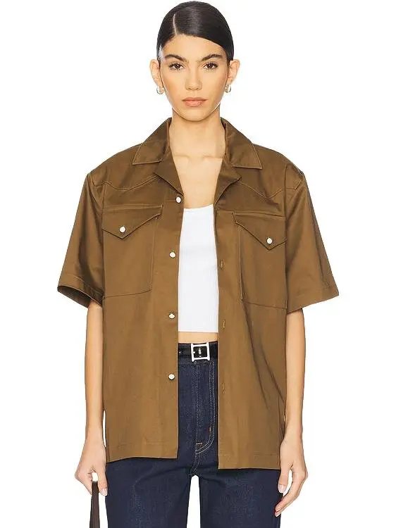 WAO Satin Western Short Sleeve Shirt - Brown