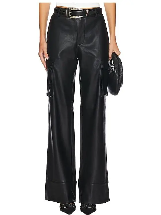 SEROYA Fifer Faux Leather Low Rise Cargo Pant - Black