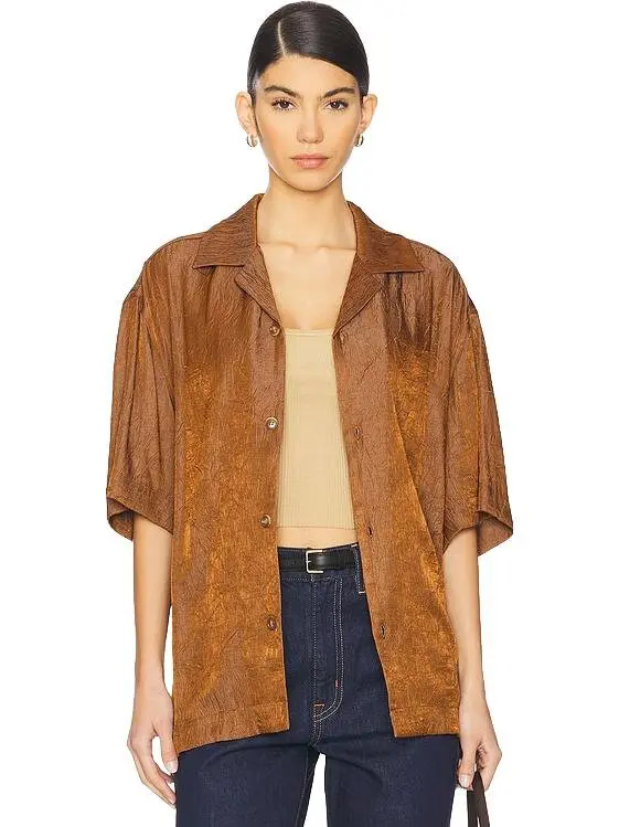 WAO Crinkled Short Sleeve Shirt - Brown