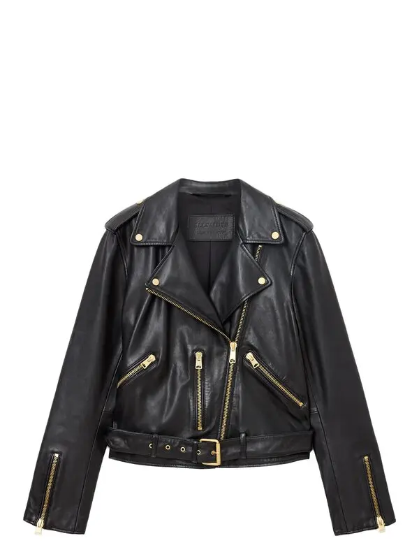 ALLSAINTS Balfern Leather Biker Jacket - Black / Gold