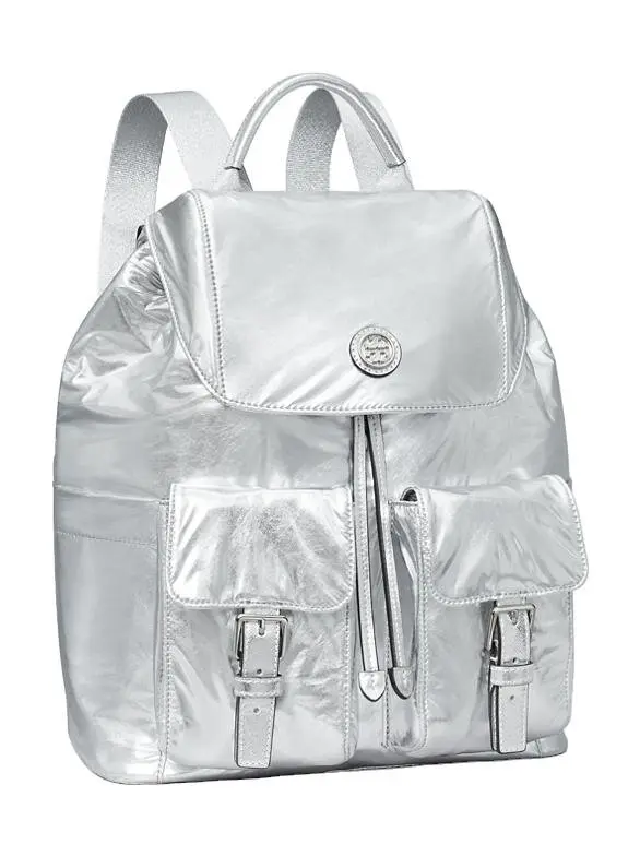 Tory Burch Virginia Metallic Flap Backpack - Silver