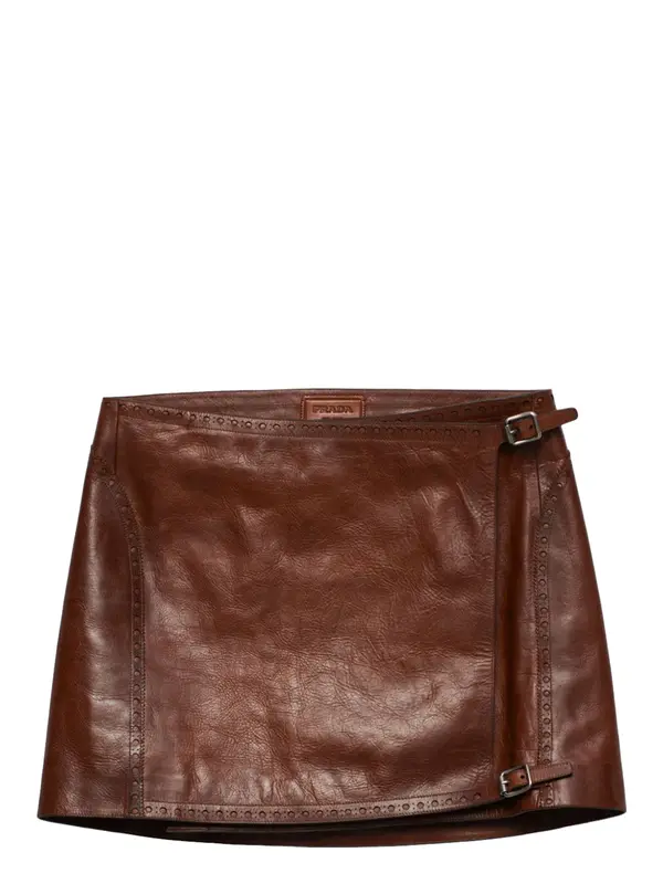 Prada Leather Mini Skirt - Brown