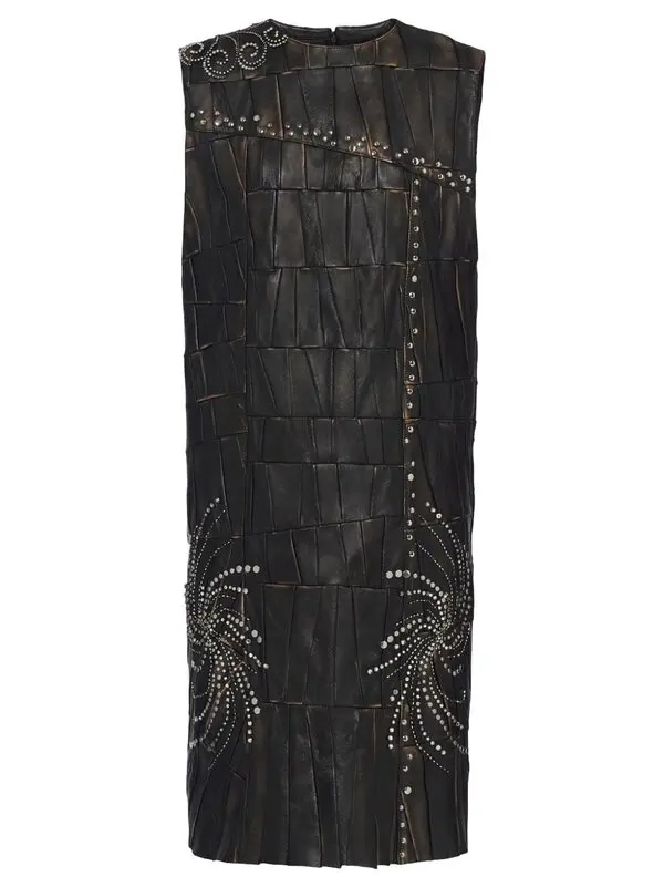 Prada Patchwork Nappa Leather Midi Dress - Black