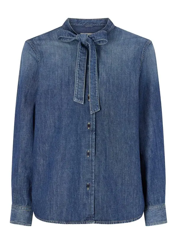 NILI LOTAN Suzette Tie-neck Denim Shirt - Blue