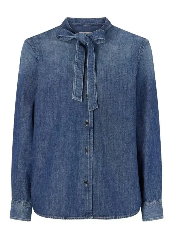 NILI LOTAN Suzette Tie-neck Denim Shirt - Blue
