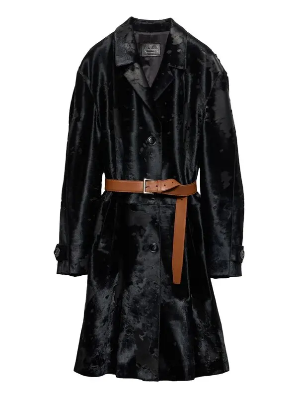 Prada Calf Leather Knee-length Coat - Black