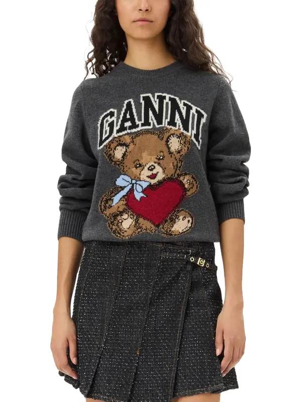 GANNI Embroidered Logo Jumper - Grey
