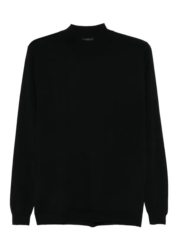 LOW BRAND Merino Wool Mock Neck Sweater - Black