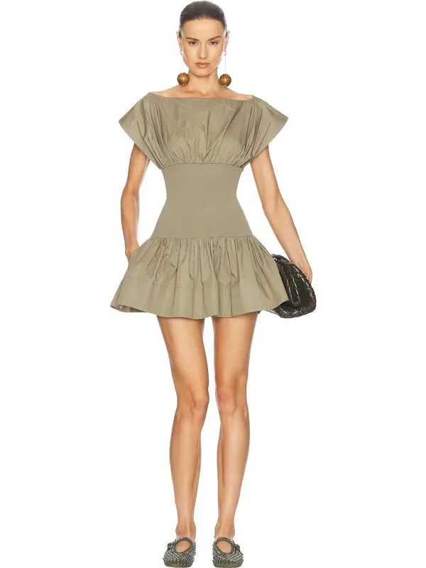 HELSA Rib Mix Shirting Mini Dress - Olive Green
