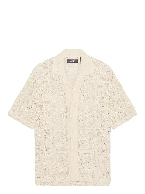 WAO Floral Crochet Camp Shirt In Cream - Natural