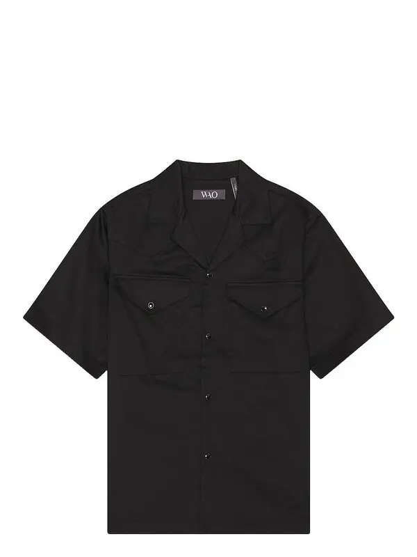 WAO Satin Western Short Sleeve Shirt - Black