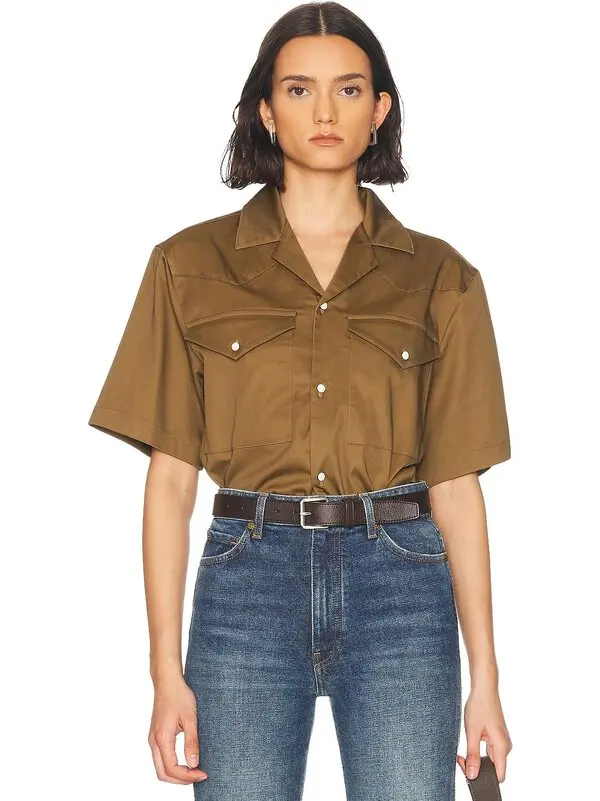 WAO Satin Western Short Sleeve Shirt - Olive