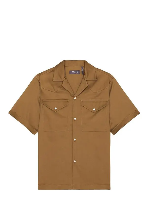 WAO Satin Western Short Sleeve Shirt - Olive