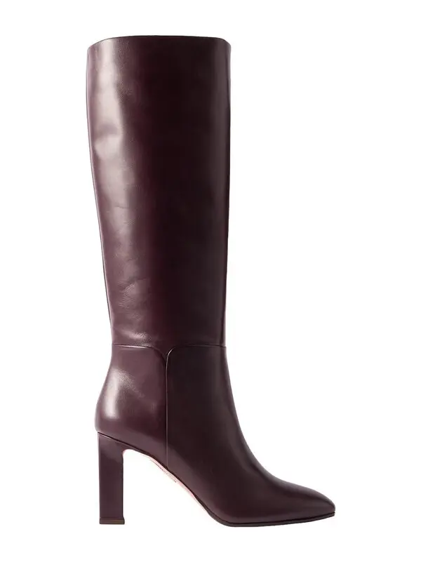 AQUAZZURA Sellier 85 Leather Knee Boots - Burgundy