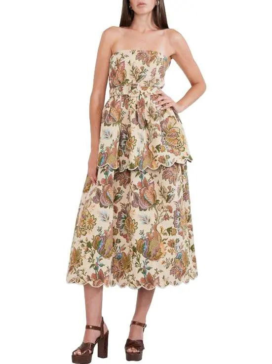 EDDY Strapless Daisy Midi Dress - Rainbow Floral Jacquard