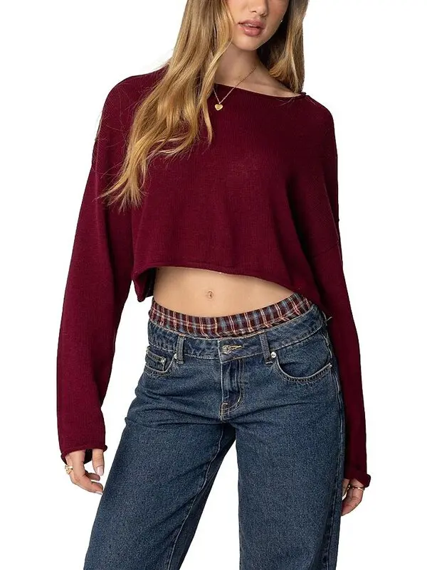 EDIKTED Shyrah Oversized Knit Top - Burgundy
