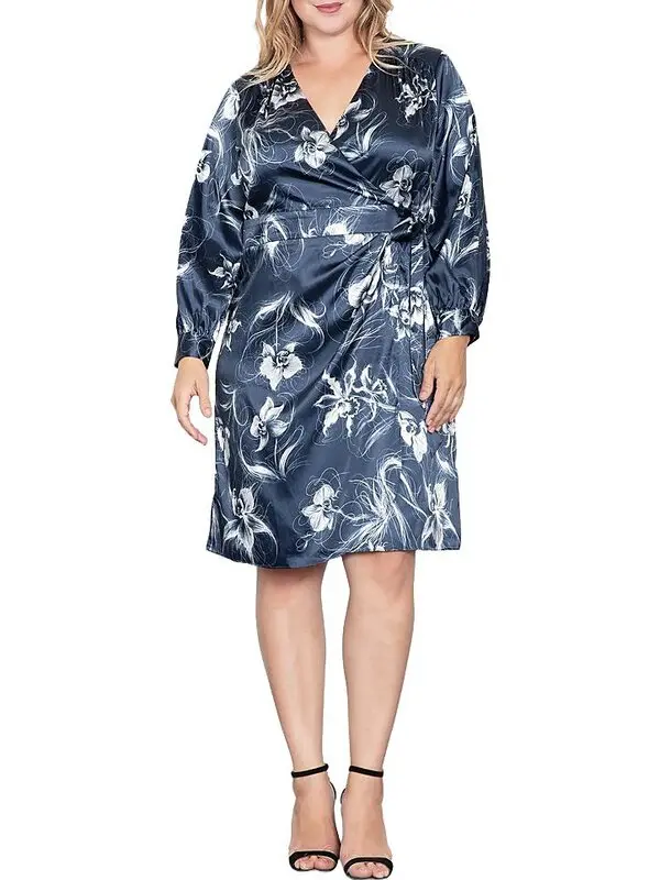 STANDARDS & PRACTICES Faux Wrap Satin Dress - Navy Orchid