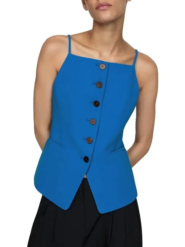 Mango Button-front Top - Blue