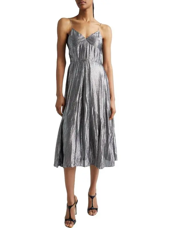 Michael Kors Crushed Metallic Midi Dress - Gunmetal