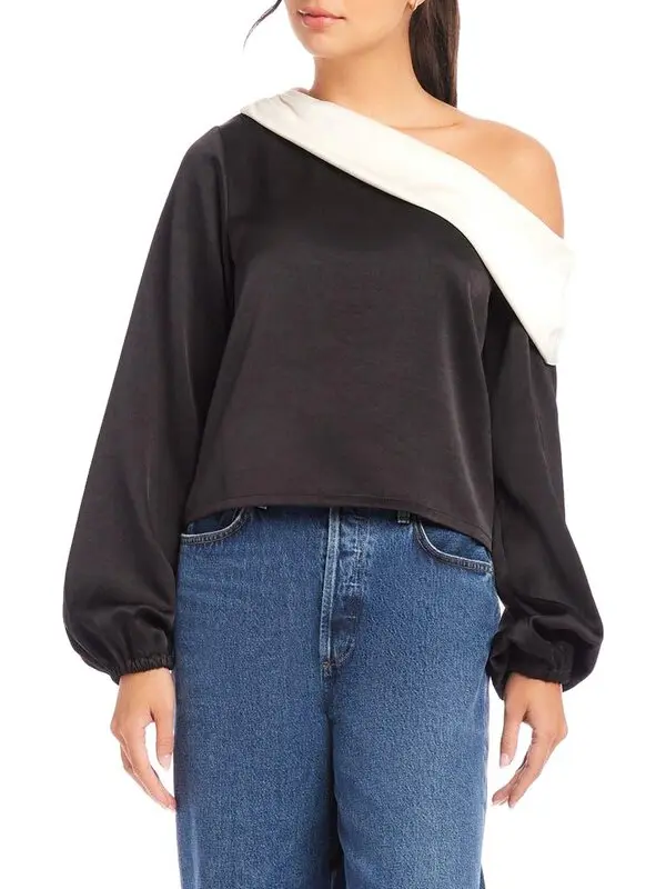 Fifteen Twenty Marisa One-shoulder Satin Top - Black/ Cream