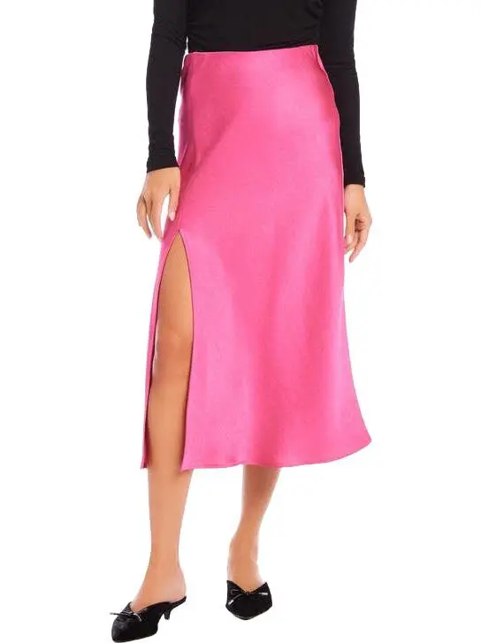 Fifteen Twenty Brielle Satin Midi Skirt - Bright Pink