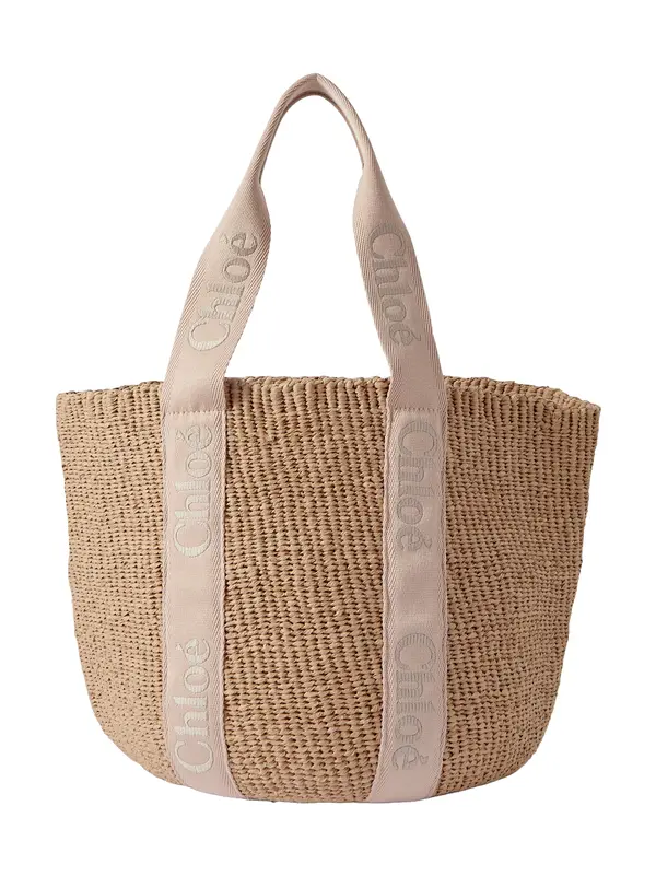 Chloé Woody Large Leather-trimmed Raffia Tote - Neutrals