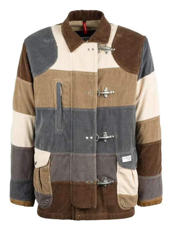 FAY Archive Four Hook Stonewashed Corduroy Patchwork Jacket - White, Gray, Brown