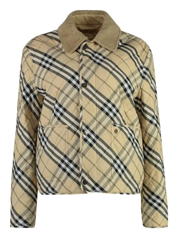 Burberry Checked Jacket With Corduroy Collar - Beige