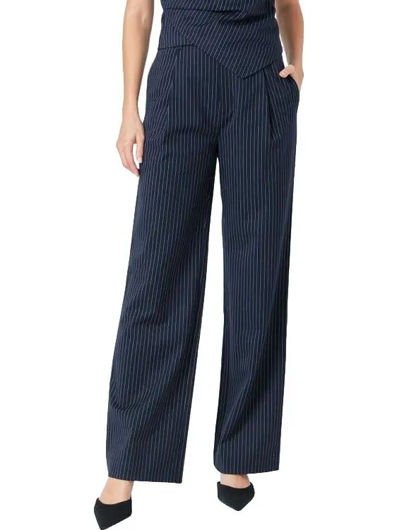 Endless Rose Stripe Pleated High-waisted Pants - Navy