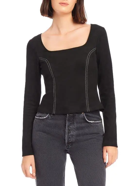Fifteen Twenty Contrast Stitch Faux Suede Top - Black