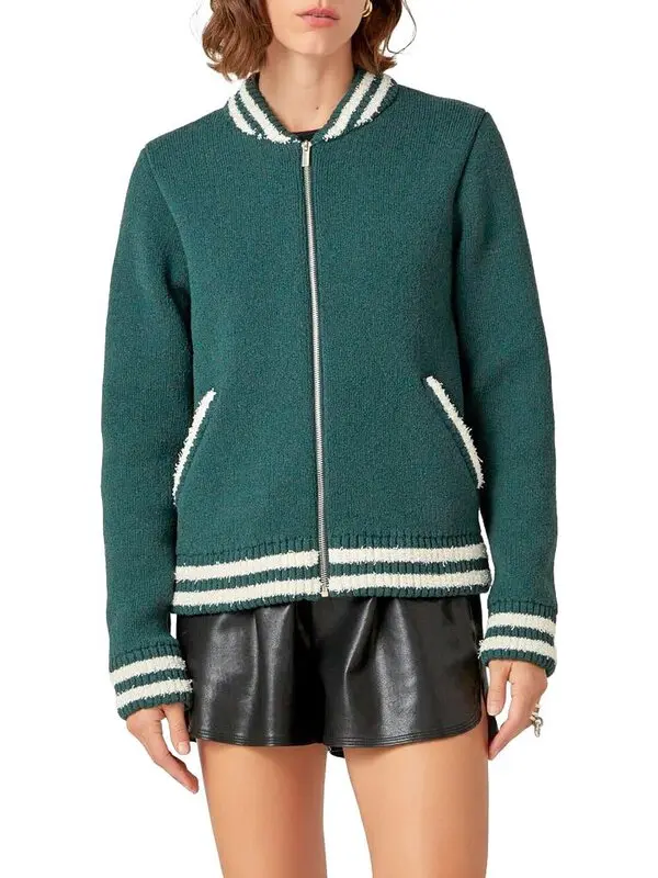 English Factory Knit Bomber Jacket - Green