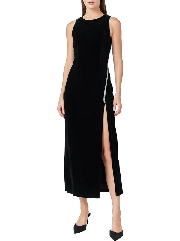 Endless Rose Jewel Trim Velvet Maxi Dress - Black