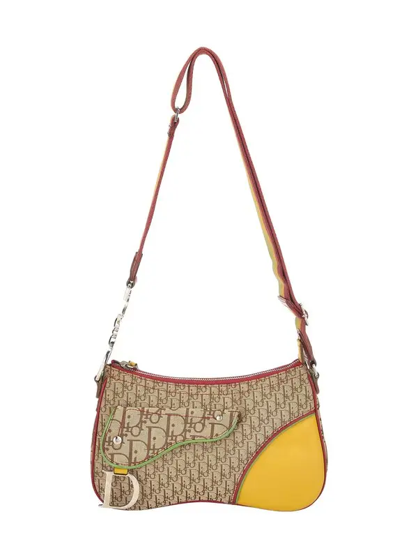 Dior Trotter Canvas Rasta Double Saddle Bag - Beige