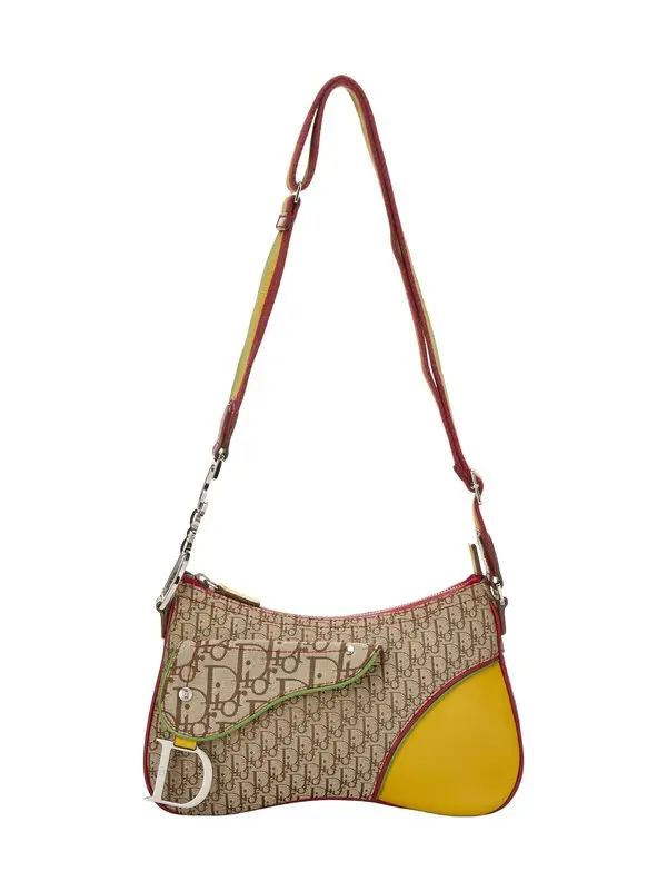 Dior Trotter Canvas Rasta Double Saddle Bag - Beige