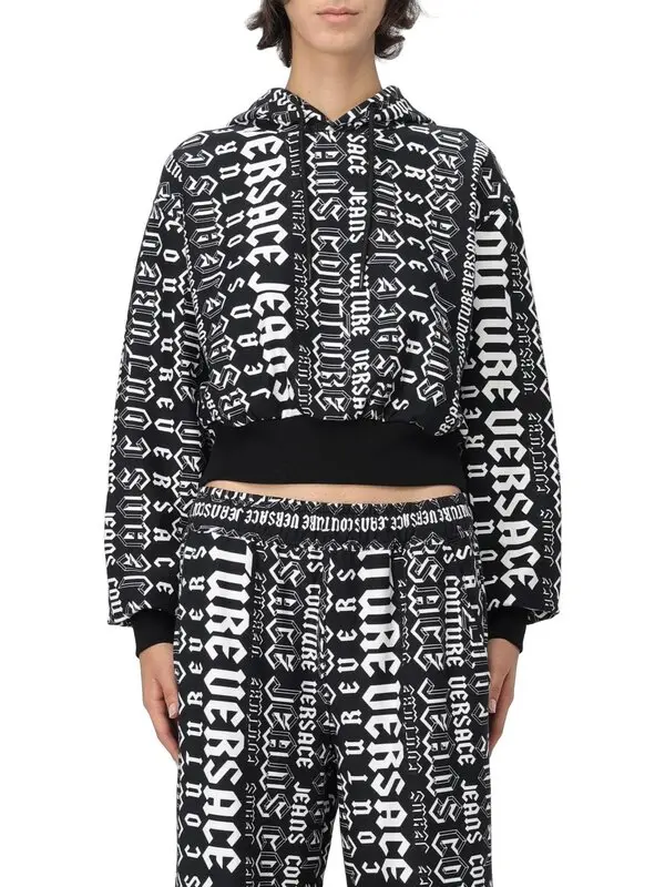 Versace All-over Logo Print Hoodie - Black