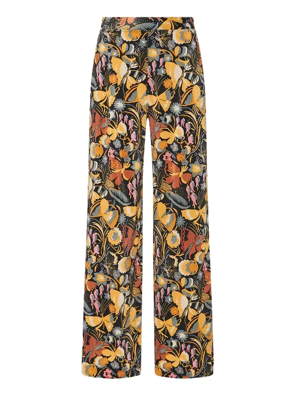 Rosetta Getty Butterfly Floral Velvet Jersey Straight Pull-on Pant - Black