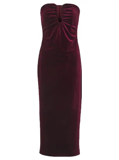 SELF-PORTRAIT Strapless Velvet Midi Dress - Red