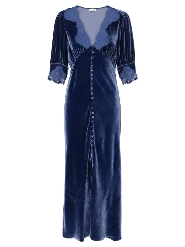 Rixo Simone Lace-trimmed Velvet Maxi Dress - Blue