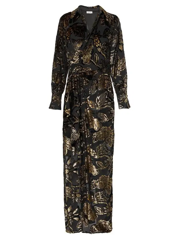 Simkhai Marzia Lamé Velvet Wrap Dress - Black