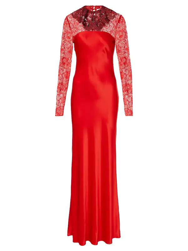 RODARTE Lace-trimmed Silk-blend Gown - Red