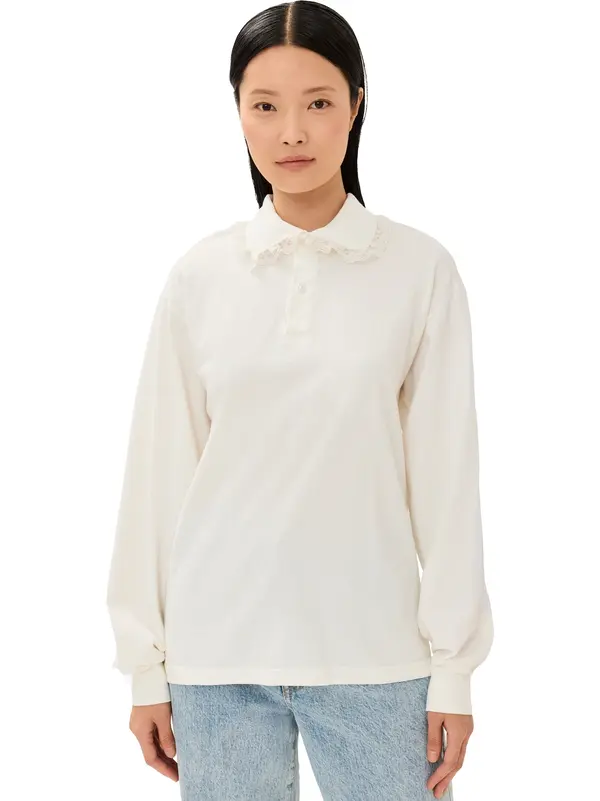 TANNER FLETCHER Cletus Lace-trimmed Polo Shirt - Ivory