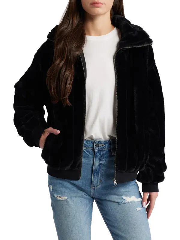 THREAD & SUPPLY Faux Mink Zip Jacket - Black