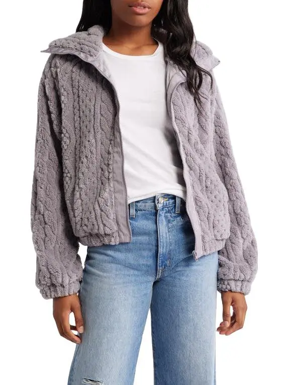 THREAD & SUPPLY Cable Stitch Fleece Jacket - Lilac Grey