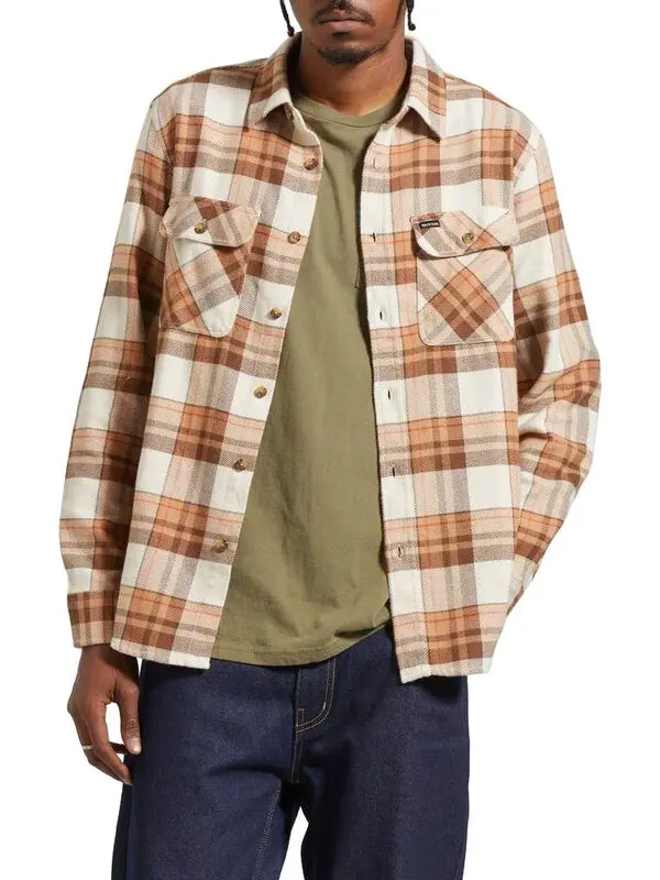 Brixton Bowery Flannel Button-up Shirt - Whitecap/pinecone Brown/burro