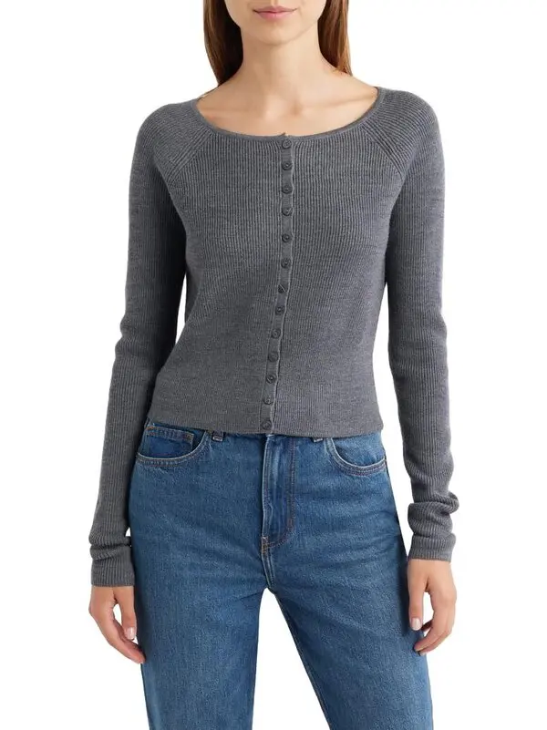 REFORMATION Meadow Wool Crop Cardigan - Mid Grey