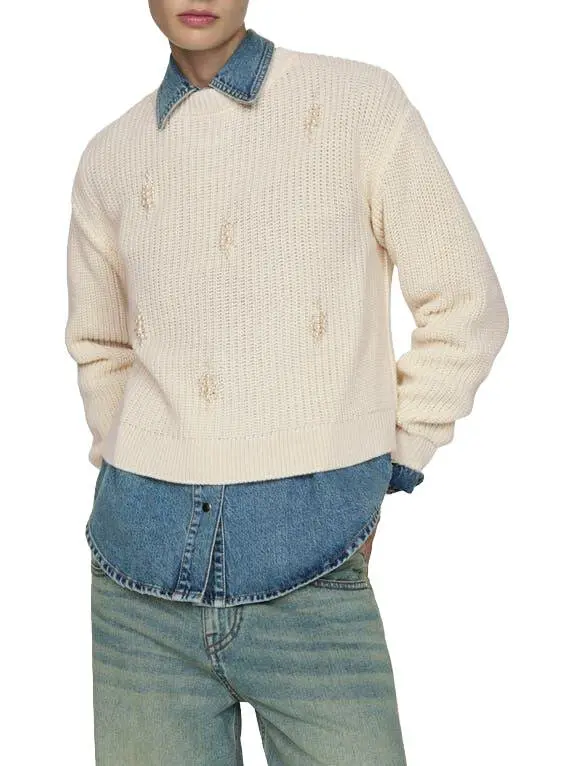 Mango Faux Pearl Embellished Sweater - Ecru