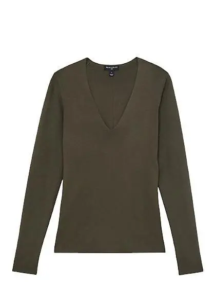 REISS X Atelier Maeve Plunge-neck Silk-blend Top - Khaki