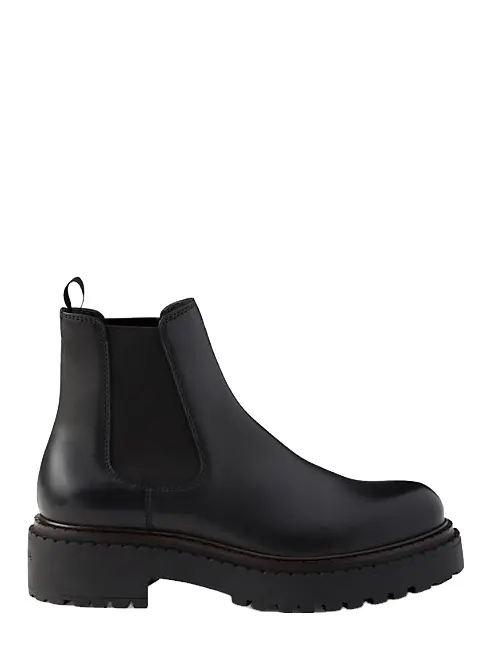 Prada Logo-debossed Heeled Leather Chelsea Boots - Black