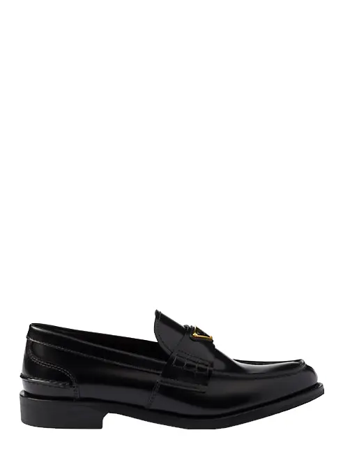 Prada Logo-plaque Brushed Leather Loafers - Black